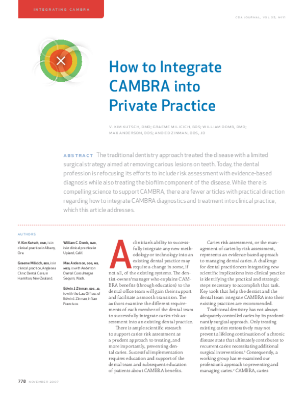 (PDF) How to Integrate CAMBRA into Private Practice