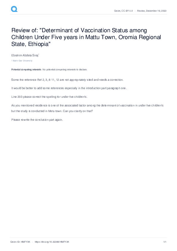 (PDF) Review of: "Determinant of Vaccination Status among Children ...