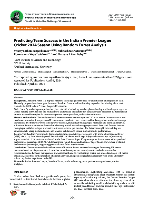(PDF) Predicting Team Success in the Indian Premier League Cricket 2024 ...