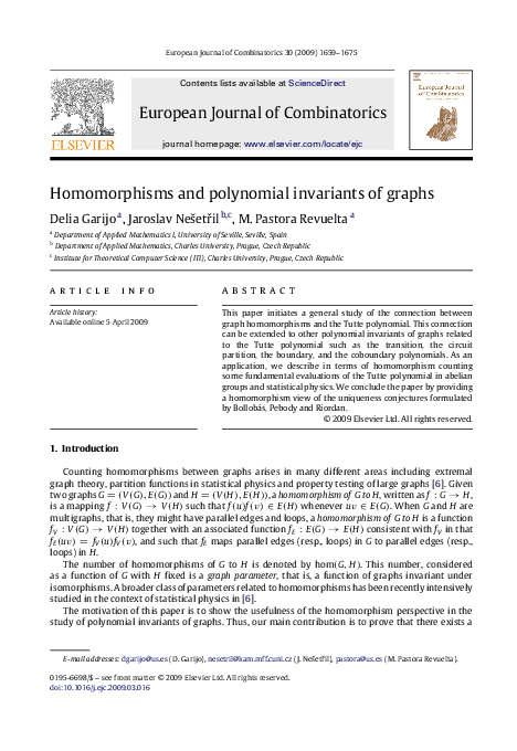 (PDF) Homomorphisms and Polynomial Invariants of Graphs | Delia Garijo ...