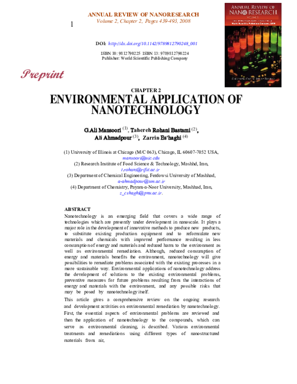 (PDF) Chapter 2 Environmental Application of Nanotechnology