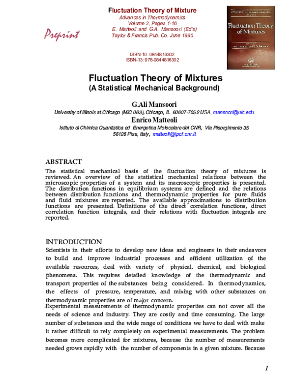 (PDF) Fluctuation Theory of Mixtures (A Statistical Mechanical Background)