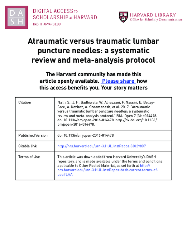 (PDF) Atraumatic versus traumatic lumbar puncture needles: a systematic review and meta-analysis ...