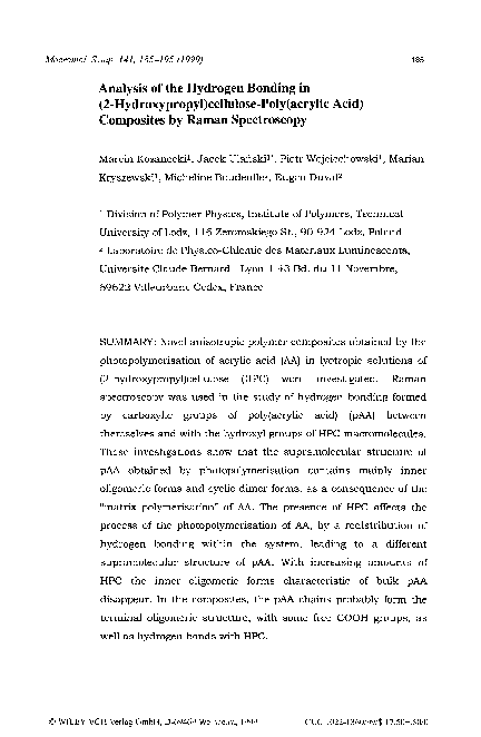 (PDF) Analysis of the hydrogen bonding in (2-hydroxypropyl)cellulose-poly(acrylic acid ...
