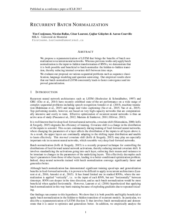 (PDF) Recurrent Batch Normalization