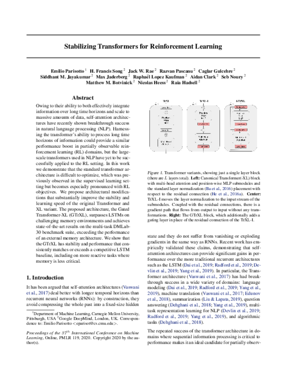 (PDF) Stabilizing Transformers for Reinforcement Learning