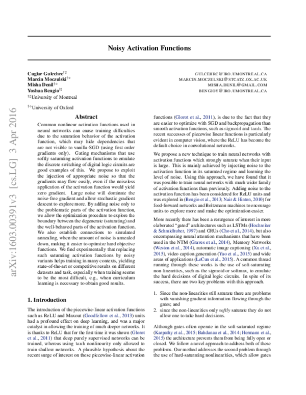 (PDF) Noisy Activation Functions
