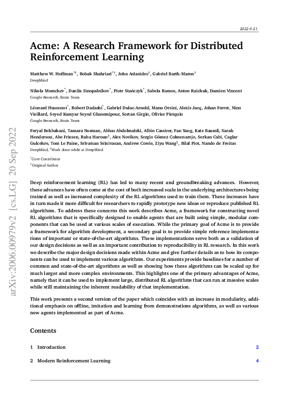 (PDF) Acme: A Research Framework for Distributed Reinforcement Learning