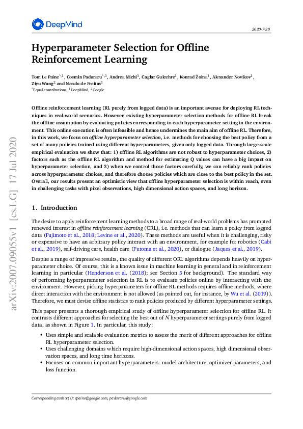 (PDF) Hyperparameter Selection for Offline Reinforcement Learning