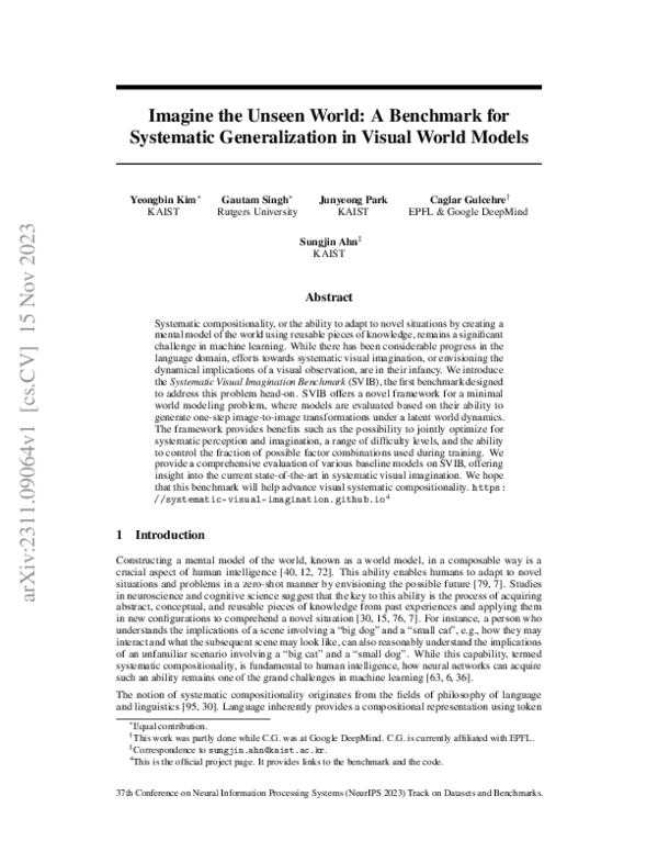 (PDF) Imagine the Unseen World: A Benchmark for Systematic Generalization in Visual World Models