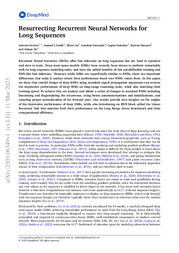 (PDF) Resurrecting Recurrent Neural Networks for Long Sequences
