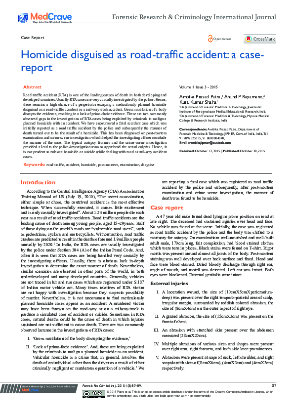 (PDF) Homicide Disguised as Road-Traffic Accident: A Case-Report