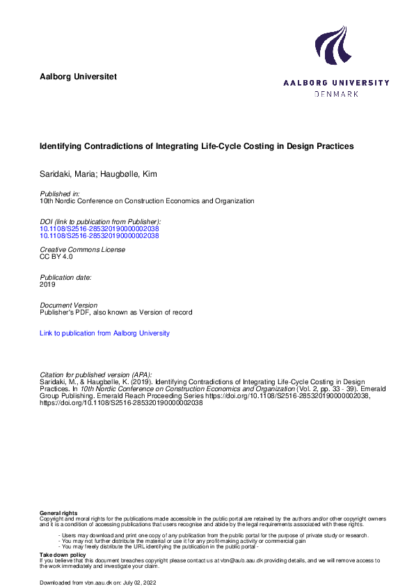 (PDF) Identifying Contradictions of Integrating Life-Cycle Costing in Design Practices