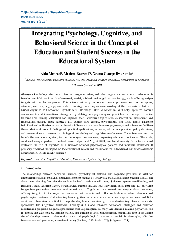 (PDF) Integrating Psychology, Cognitive, and Behavioral Science in the Concept of Education and ...