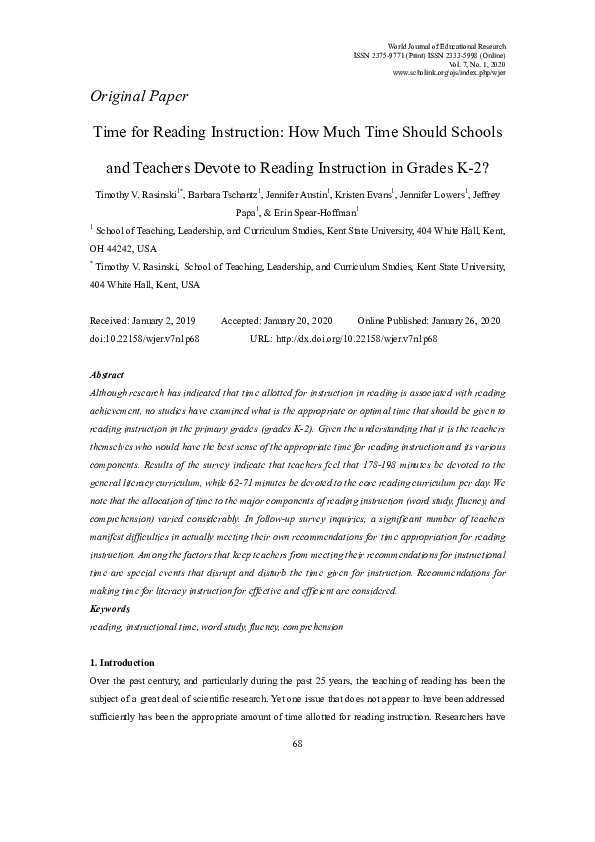 (PDF) Time for Reading Instruction: How Much Time Should Schools and ...