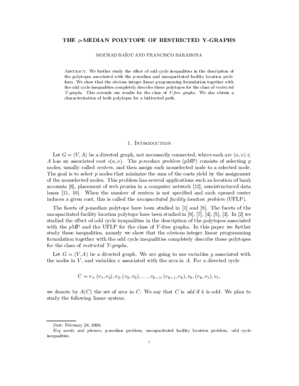 (PDF) The p-median polytope of restricted Y-graphs