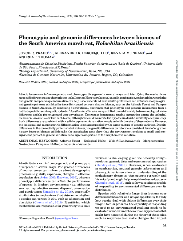 (PDF) Phenotypic and genomic differences between biomes of the South ...