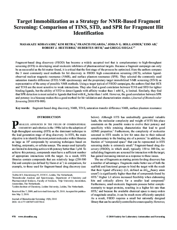 (PDF) Target Immobilization as a Strategy for NMR-Based Fragment ...