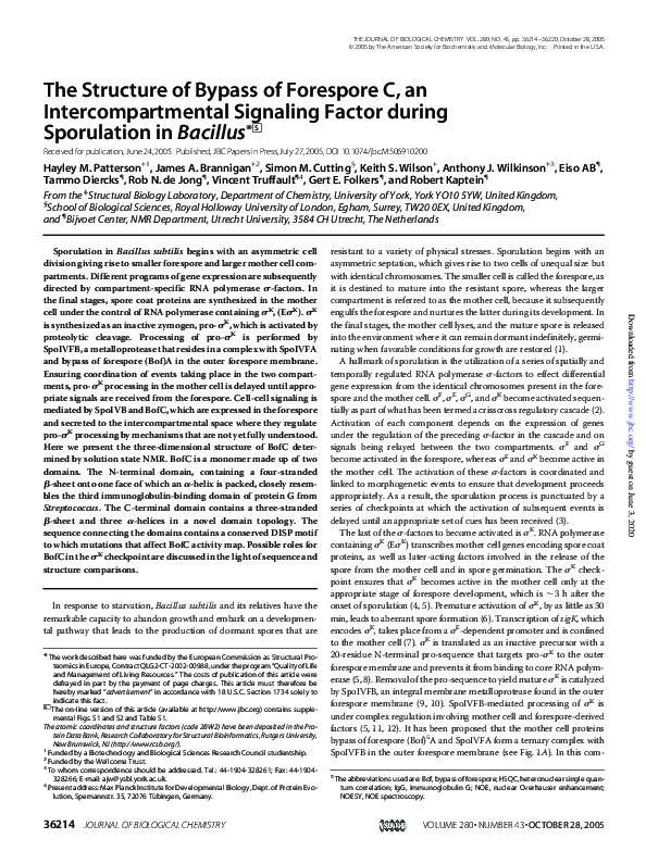 (PDF) The Structure of Bypass of Forespore C, an Intercompartmental ...