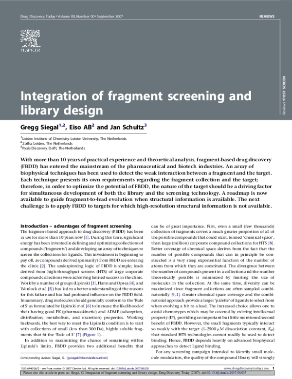 (PDF) Integration of fragment screening and library design | Eiso AB ...