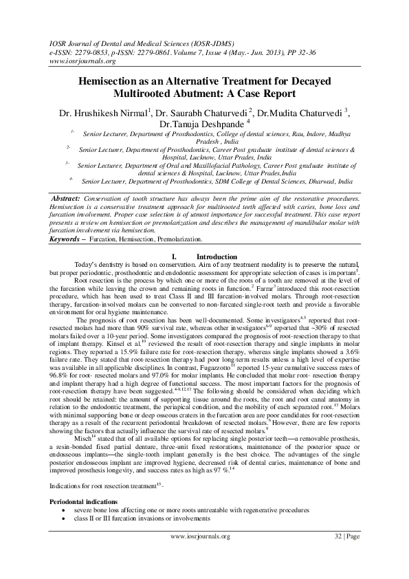 (PDF) Hemisection as an Alternative Treatment for Decayed Multirooted ...
