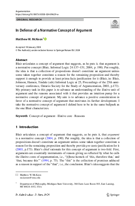 Pdf In Defense Of A Normative Concept Of Argument