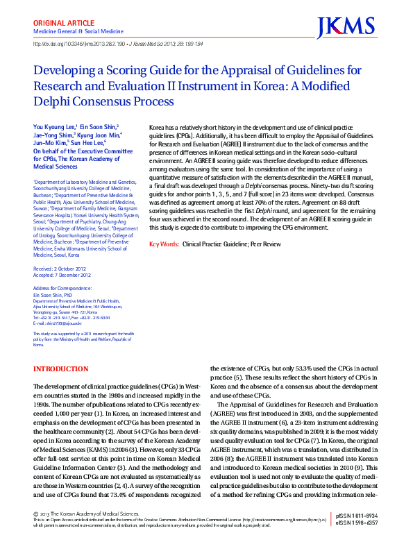 (PDF) Developing a scoring guide for the Appraisal of Guidelines for Research and Evaluation II ...