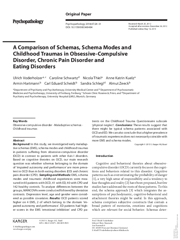 (PDF) A Comparison of Schemas, Schema Modes and Childhood Traumas in ...