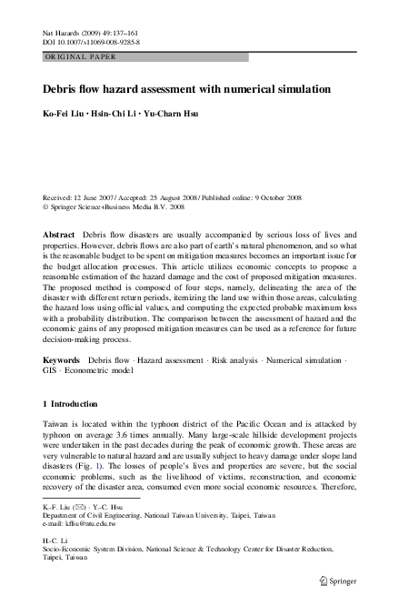 (PDF) Debris flow hazard assessment with numerical simulation