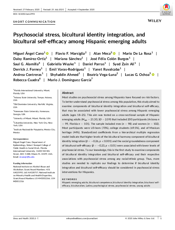 (PDF) Psychosocial stress, bicultural identity integration, and ...