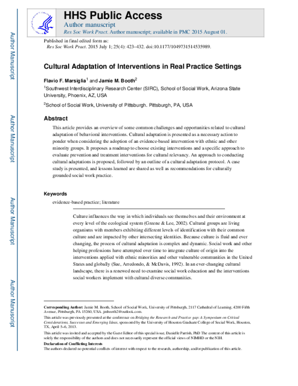 (PDF) Cultural Adaptation of Interventions in Real Practice Settings