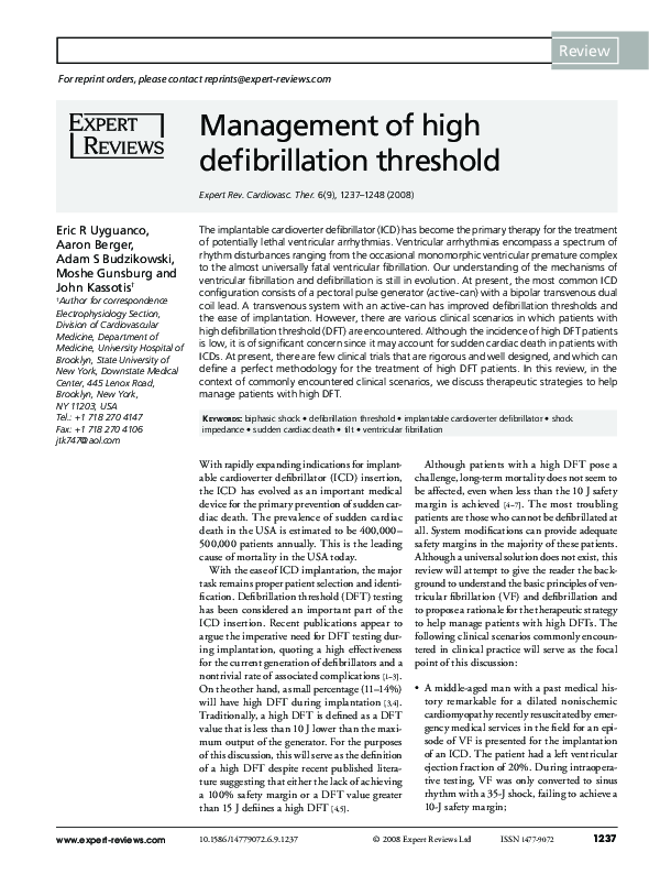 (PDF) Management of high defibrillation threshold