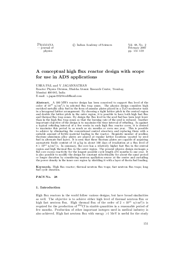 (PDF) A conceptual high flux reactor design with scope for use in ADS ...