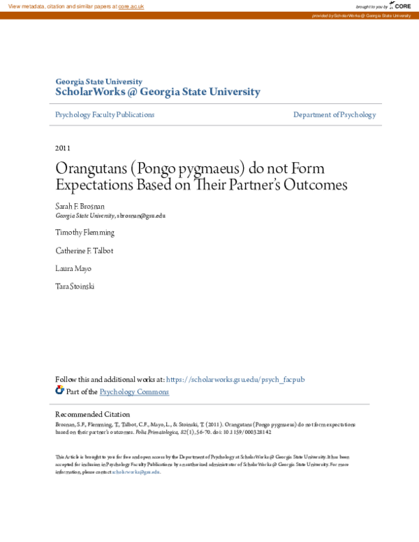 (PDF) Orangutans (Pongo pygmaeus) Do Not Form Expectations Based on ...