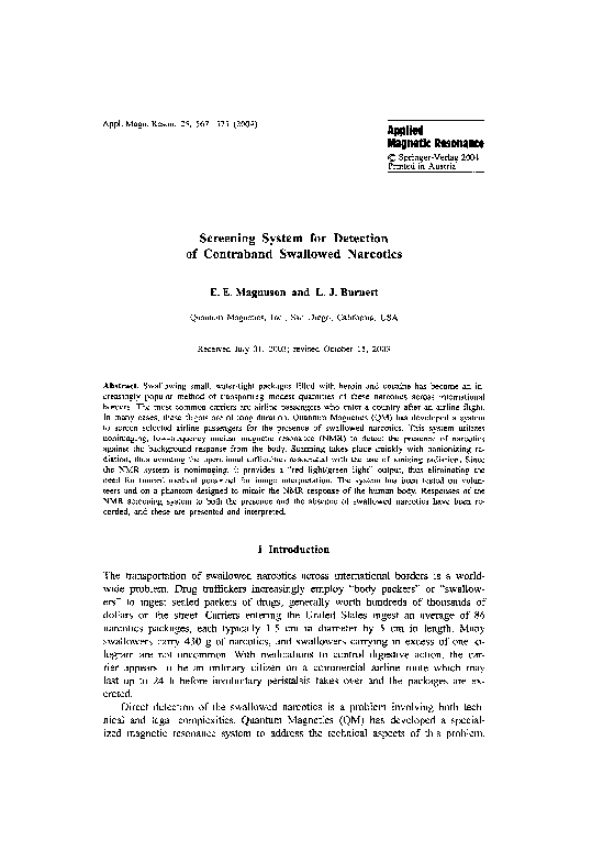 (PDF) Screening system for detection of contraband swallowed narcotics