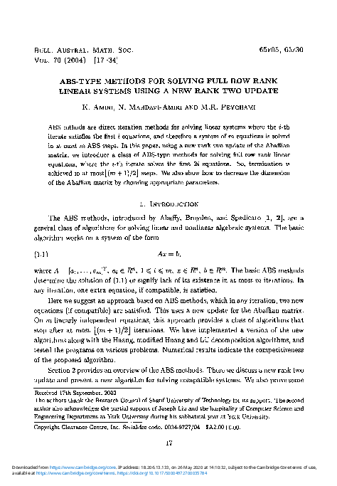 (PDF) ABS-type methods for solving full row rank linear systems using a new rank two update