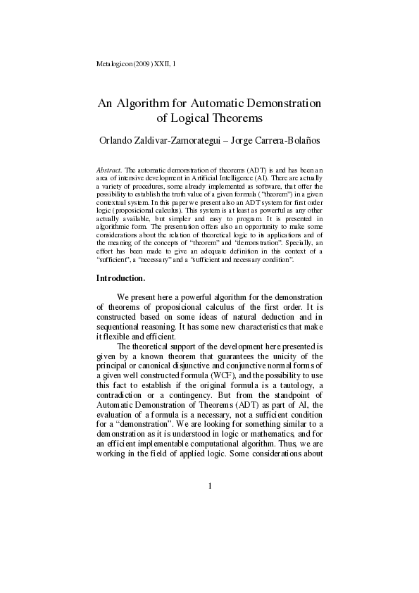 (PDF) An Algorithm for Automatic Demonstration of Logical Theorems ...