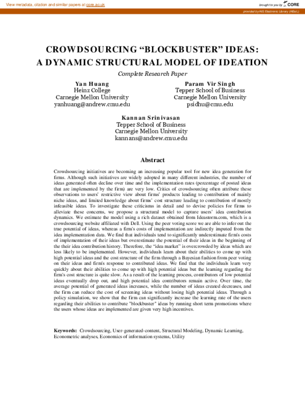 (PDF) Crowdsourcing “Blockbuster” Ideas: A Dynamic Structural Model of ...