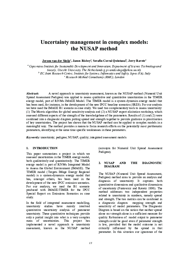 (PDF) Uncertainty management in complex models: the NUSAP method