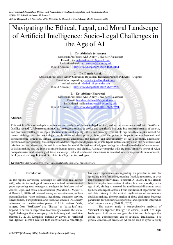 (PDF) Navigating the Ethical, Legal, and Moral Landscape of Artificial Intelligence: Socio-Legal ...