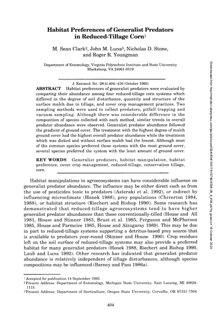(PDF) Habitat Preferences of Generalist Predators in Reduced-Tillage Corn