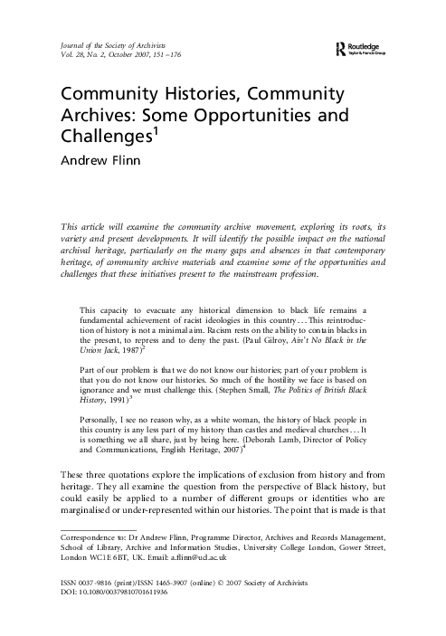 (PDF) Community Histories, Community Archives: Some Opportunities and ...
