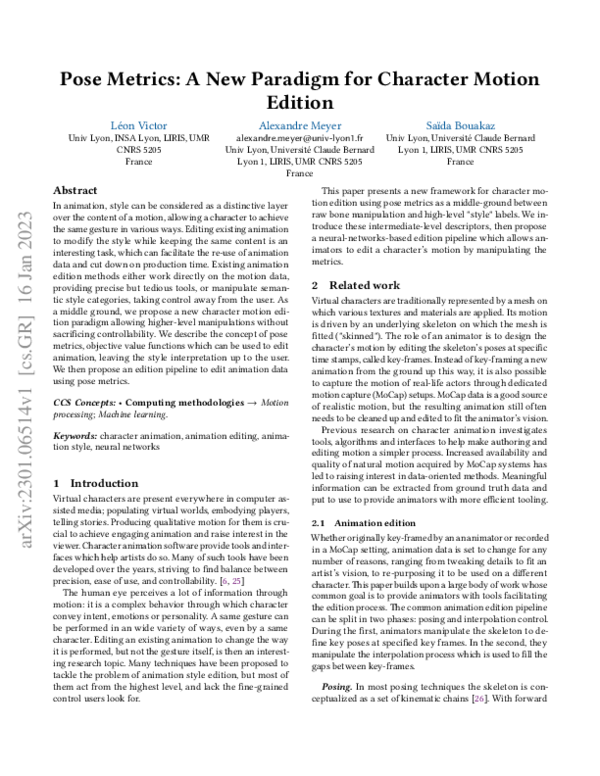 (PDF) Pose Metrics: a New Paradigm for Character Motion Edition
