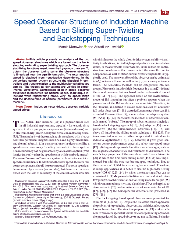 (PDF) Speed Observer Structure of Induction Machine Based on Sliding Super-Twisting and ...