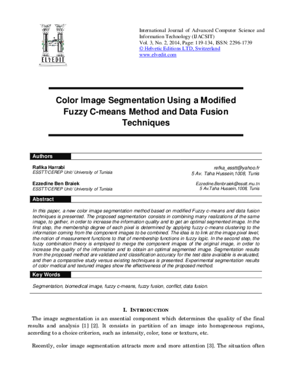 Pdf Color Image Segmentation Using A Modified Fuzzy C Means Technique