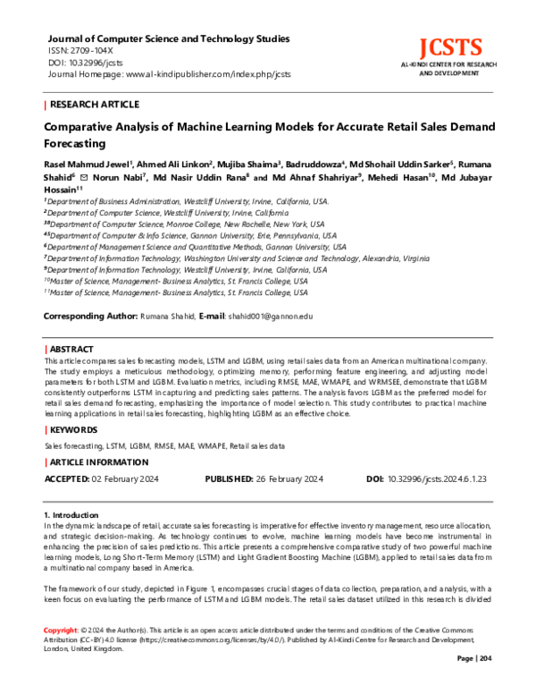 Pdf Comparative Analysis Of Machine Learning Models For Accurate Retail Sales Demand Forecasting