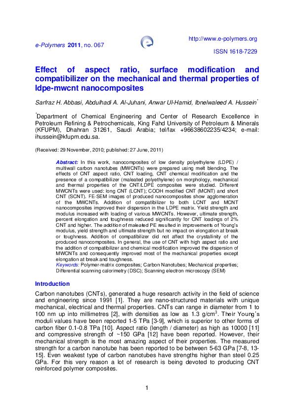(PDF) Effect of aspect ratio, surface modification and compatibilizer on the mechanical and ...