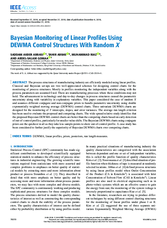 (PDF) Bayesian Monitoring of Linear Profiles Using DEWMA Control ...