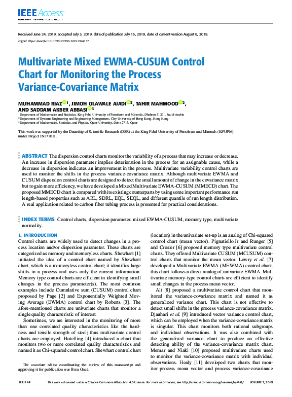 Pdf Multivariate Mixed Ewma Cusum Control Chart For Monitoring The Process Variance Covariance