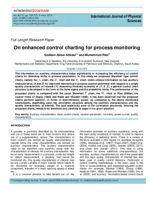 (PDF) On enhanced control charting for process monitoring